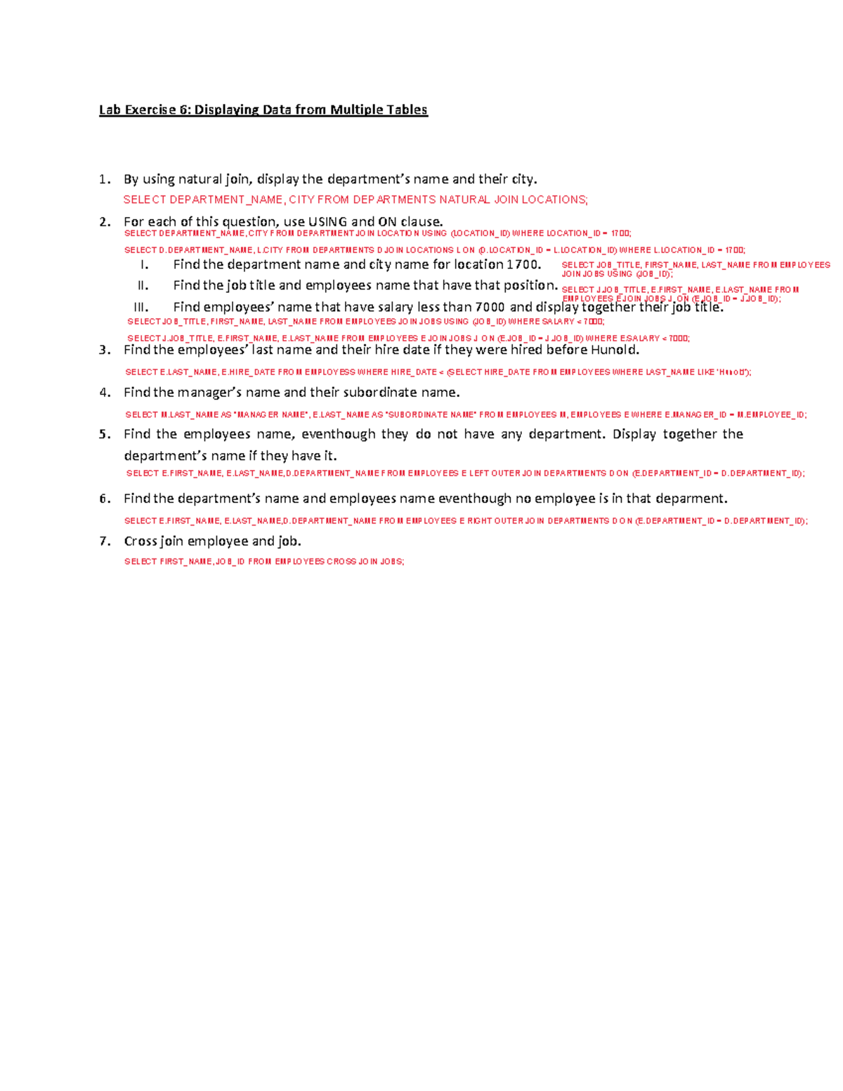 Lab Exercise 6: Data Display Using Joins and SQL Queries - Studocu