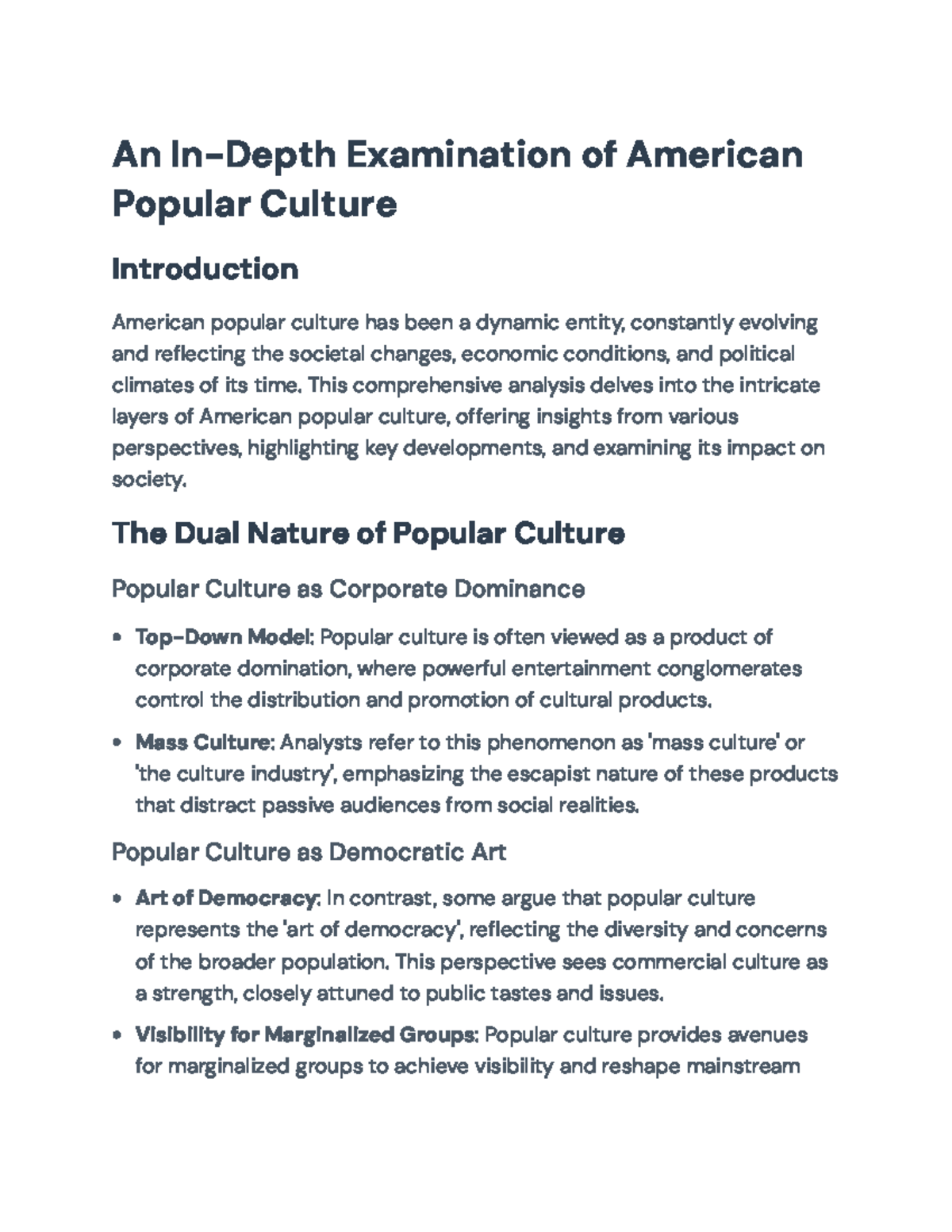 In-Depth Analysis of American Popular Culture: Evolution and Impact ...