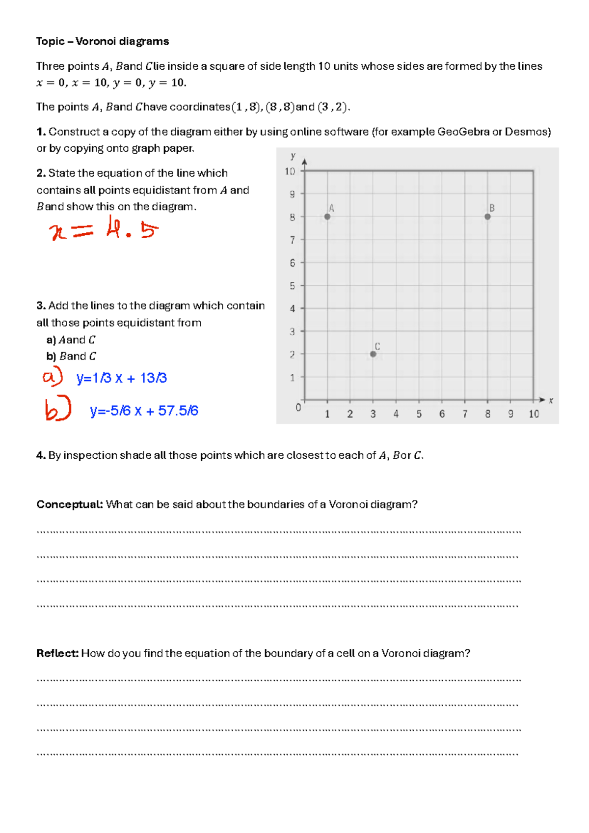 Voronoi Diagrams Investigation - Points A, B, C in Square - Studocu