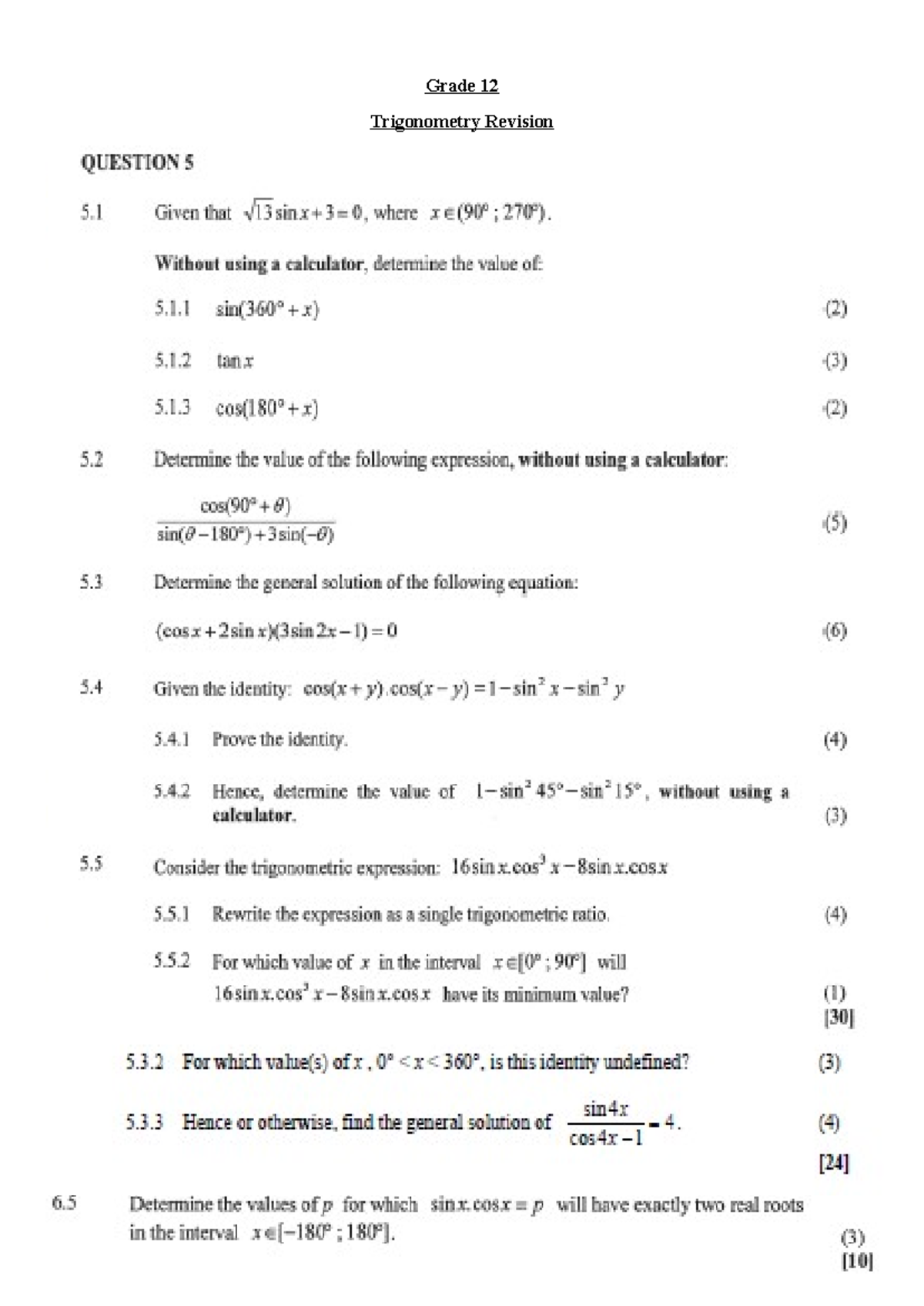 Grade 12 Trigonometry Revision Notes for Exam Preparation - Studocu