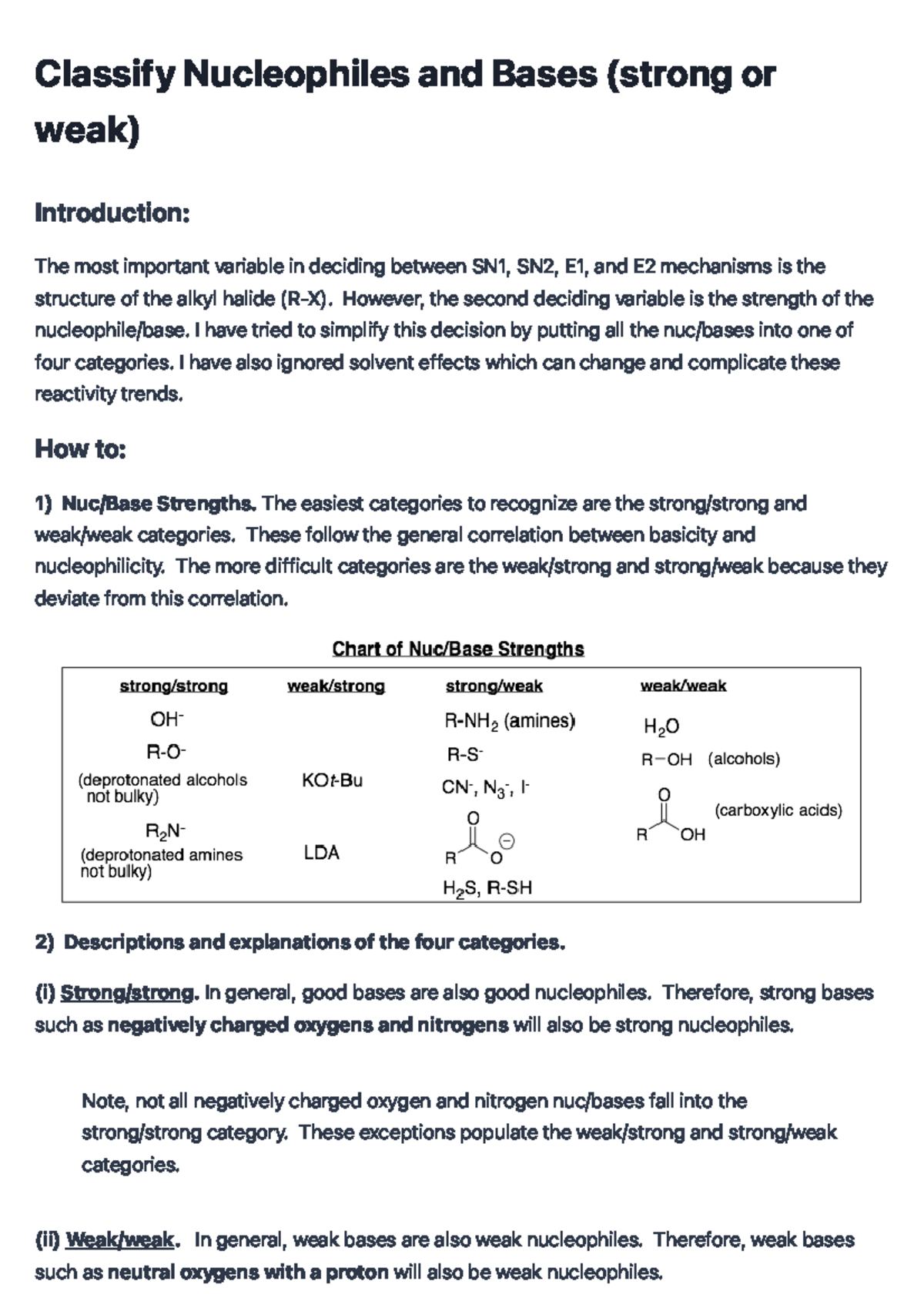 Classification of Nucleophiles and Bases: Strong vs Weak - Studocu