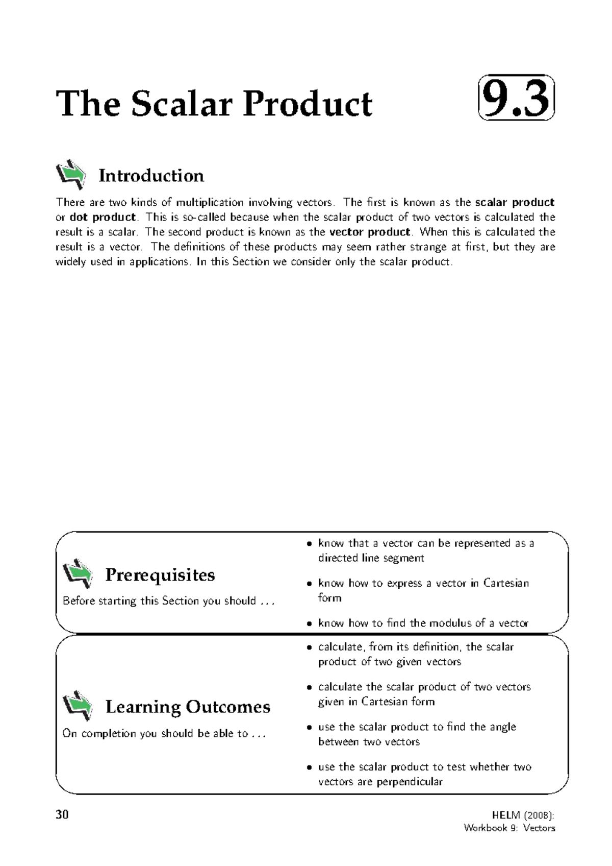 Scalar Product (Dot Product) Worksheet for Vectors - Section 9.3 - Studocu