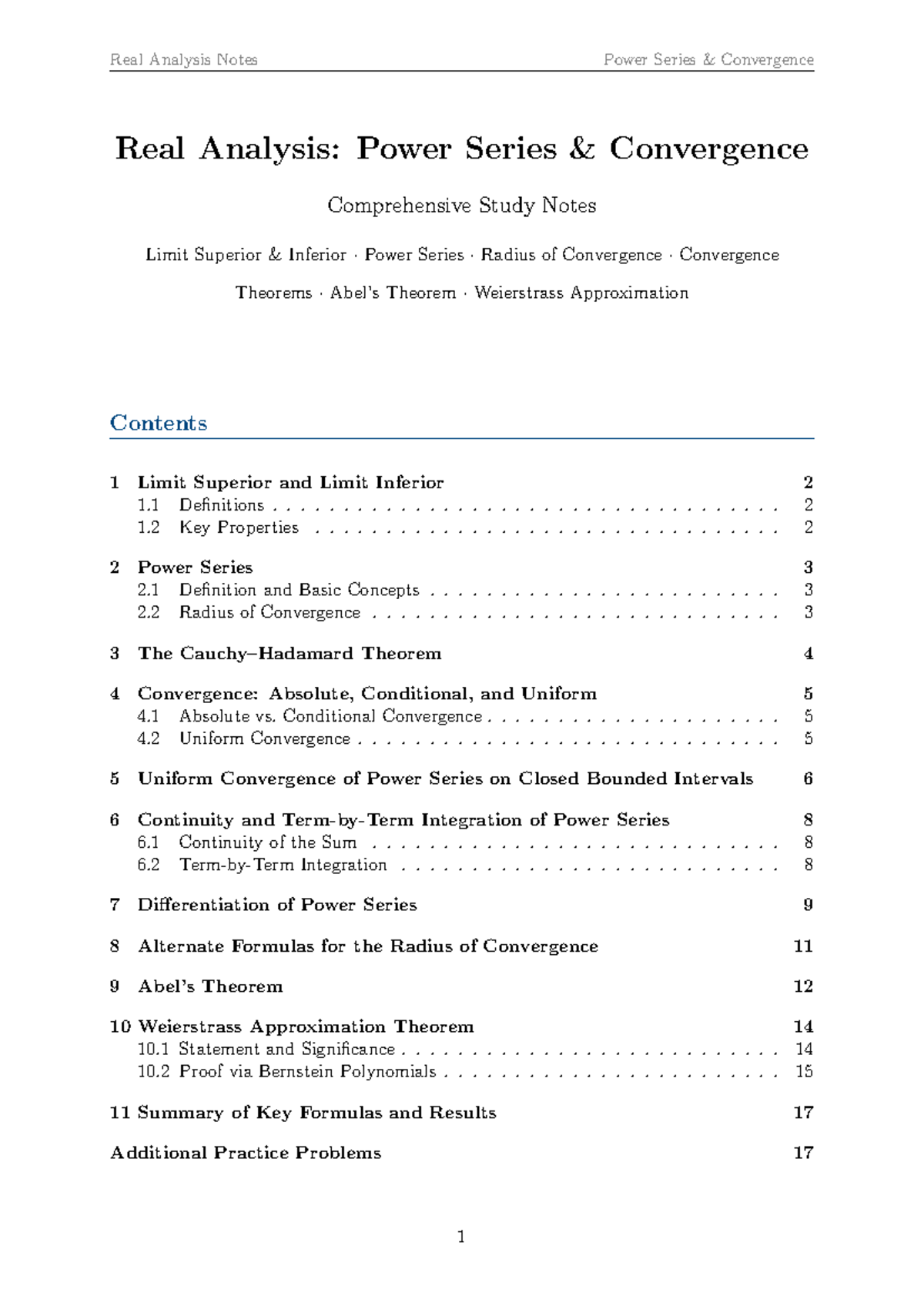 Real Analysis: Power Series Convergence Study Notes (Unit 4) - Studocu