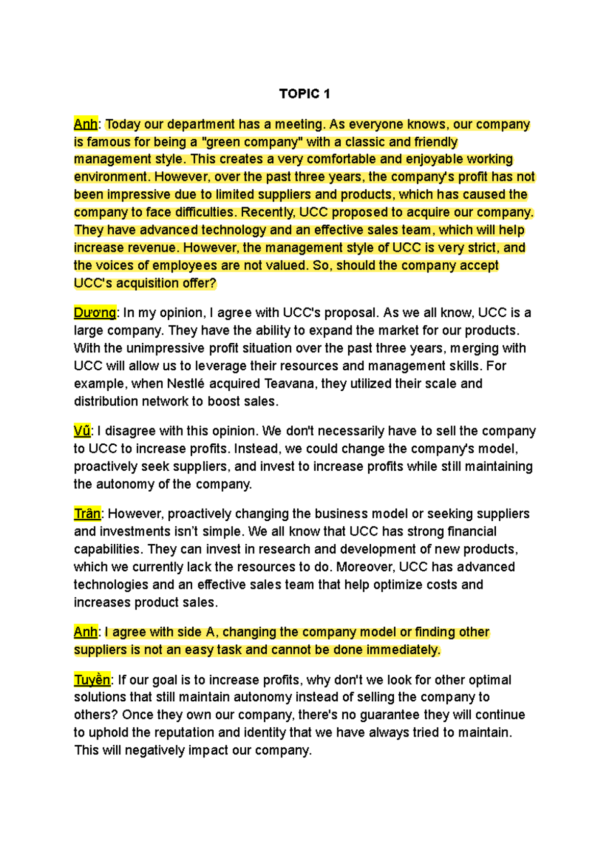 Discussion on UCC Acquisition Proposal: Pros and Cons - Studocu