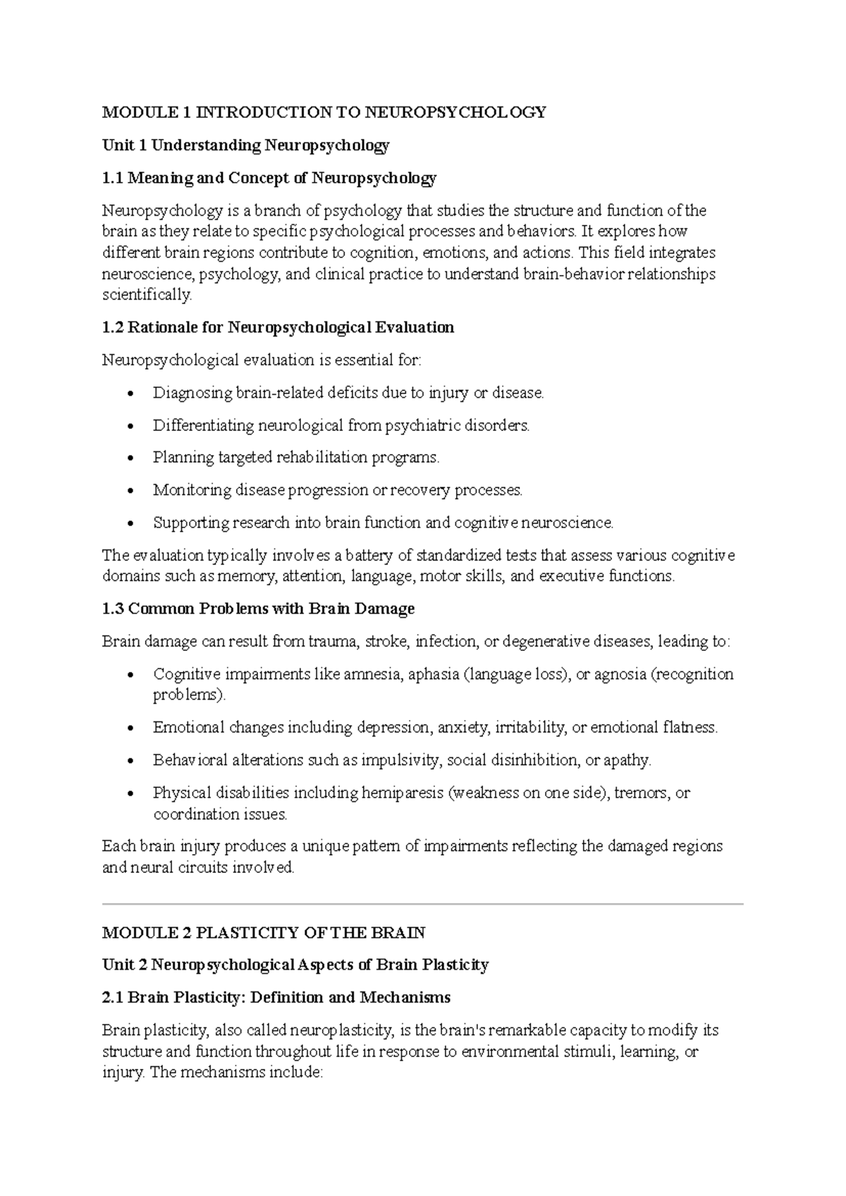 MODULE 1: Introduction to Neuropsychology Overview and Key Concepts ...
