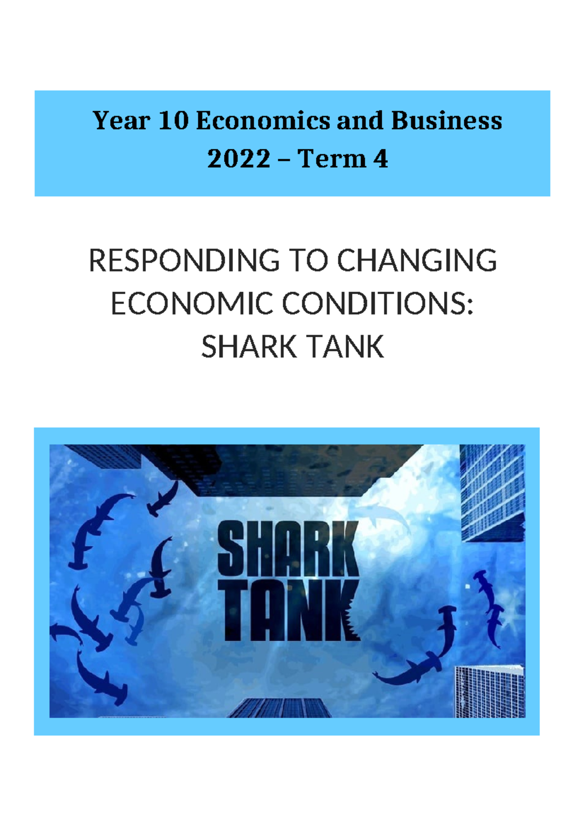 Year 10 Economics & Business 2022 Term 4: Shark Tank Project Analysis ...