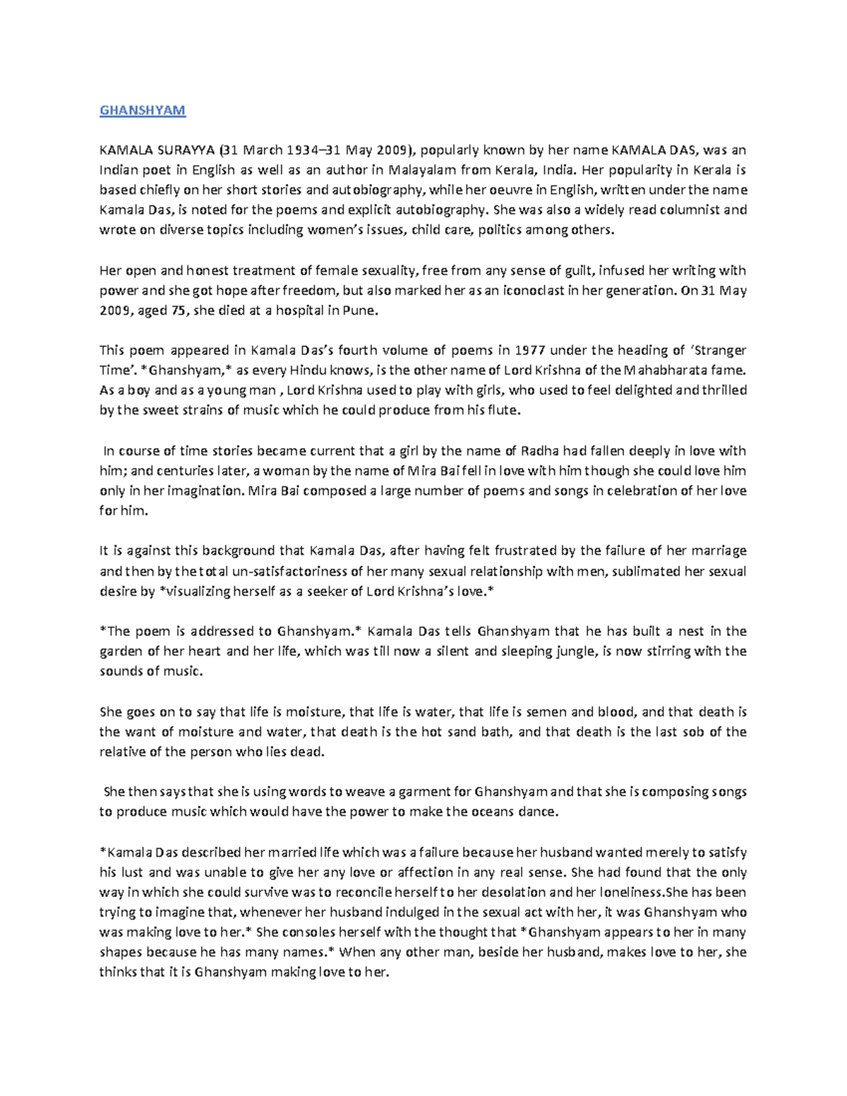 Document - Lecture notes - OF WHITE HAIRS AND CRICKET Rohinton Mistry ...