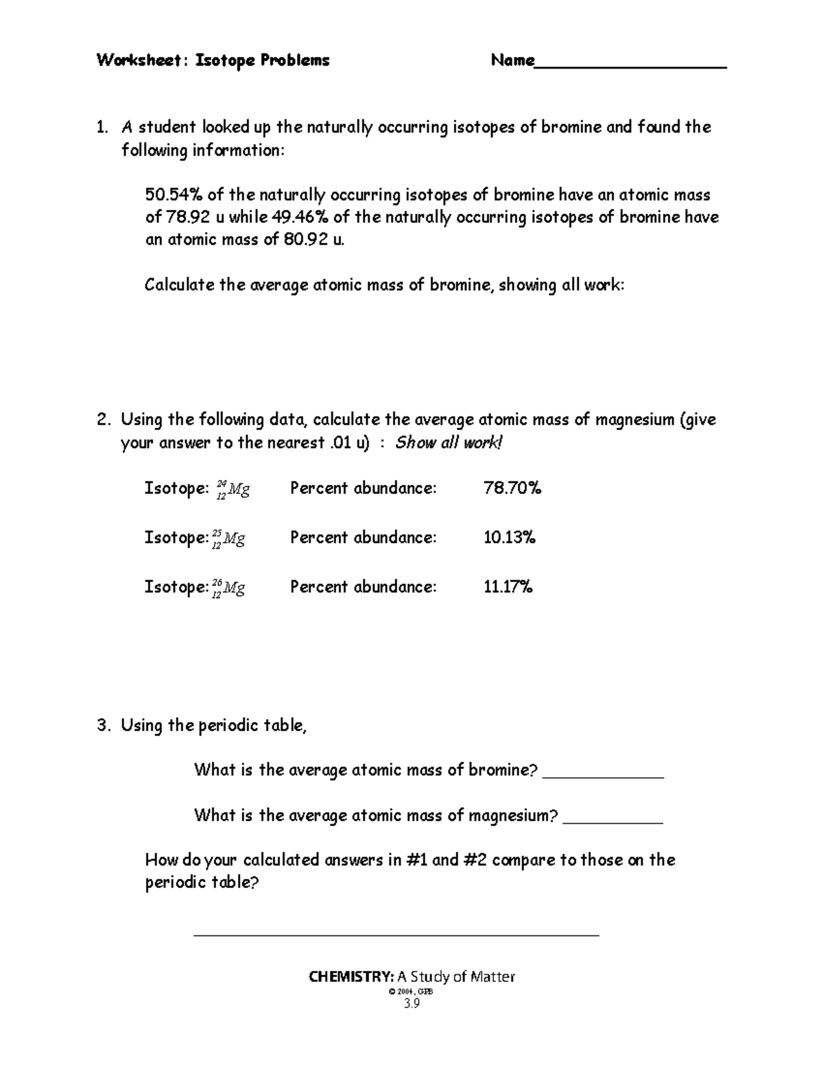 Isotopes Worksheet Problems - Chemistry 9 - Studocu