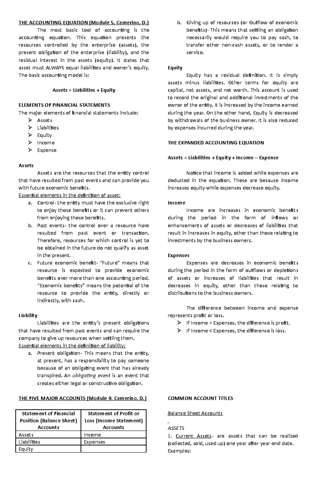 Module 5: Understanding the Accounting Equation and Financial ...