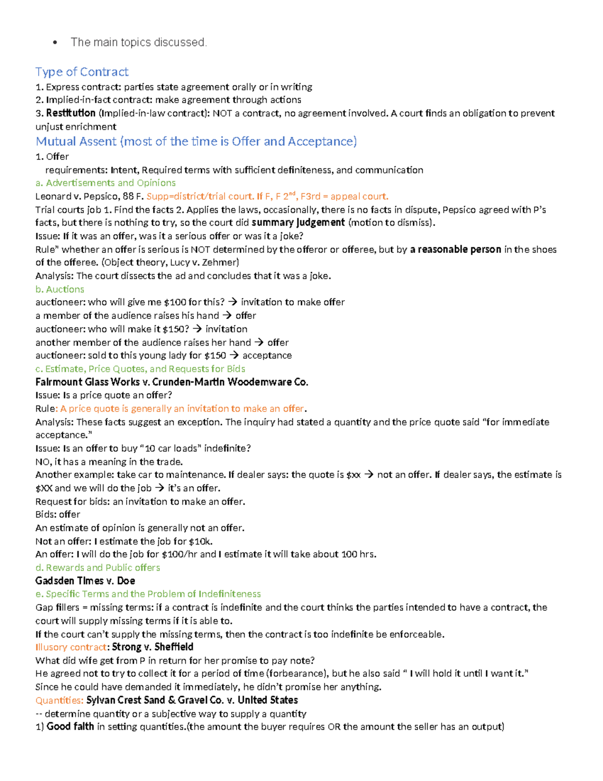 CL610 Contracts Seminar: Key Topics on Contract Types and Legal ...