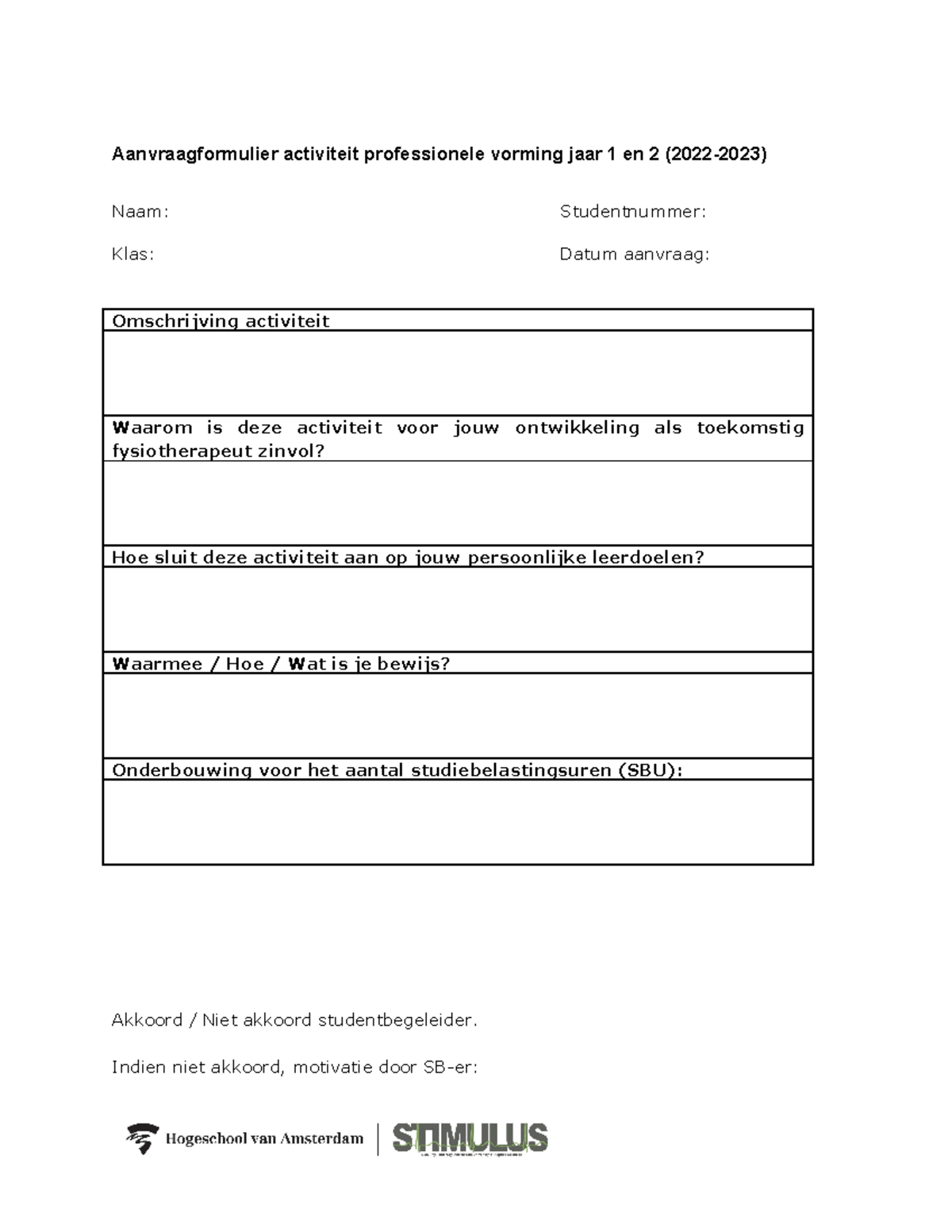Aanvraagformulier Activiteit Professionele Vorming Fysiotherapie (22-23 ...