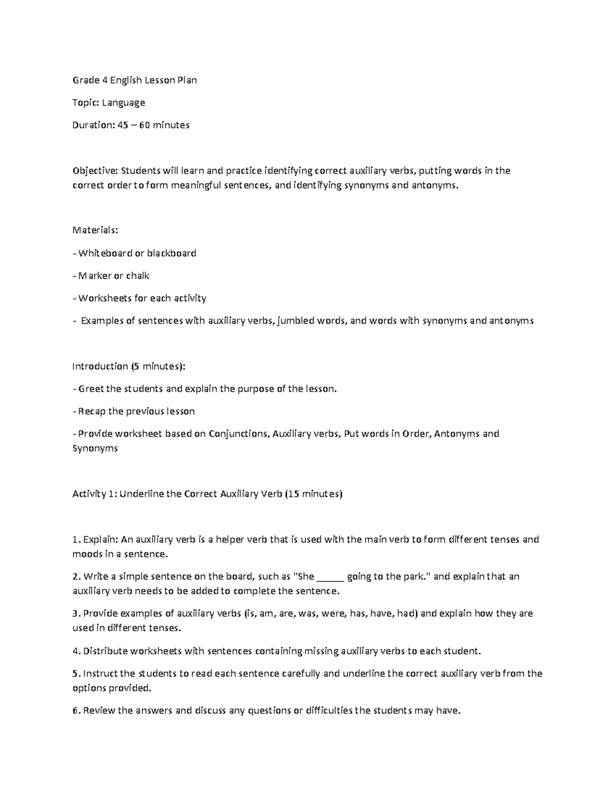 English language lesson plan gr 4 - Grade 4 English Lesson Plan Topic ...