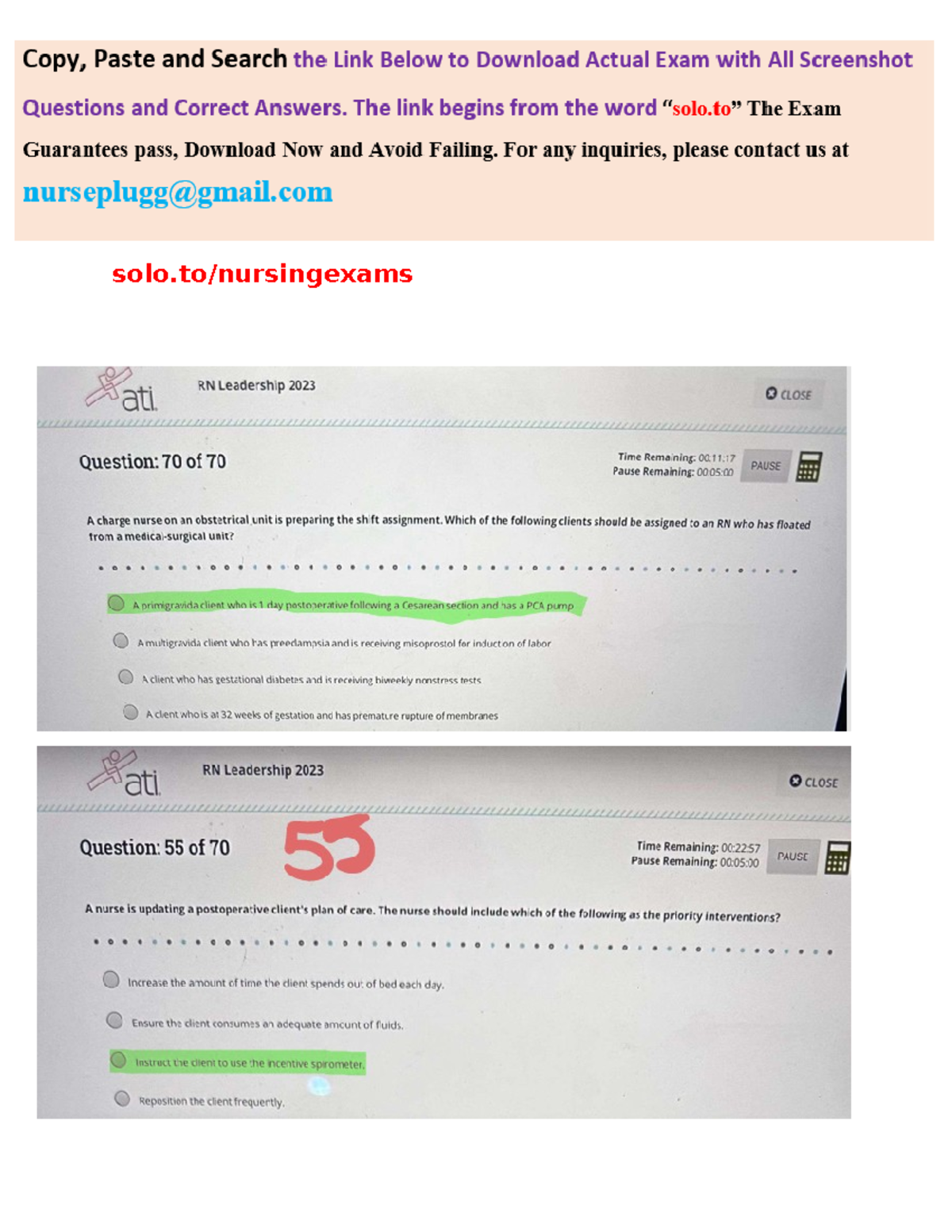 Pass ATI RN Leadership 2023-2025 Proctored Exam NGN 70 Q&A - Studocu