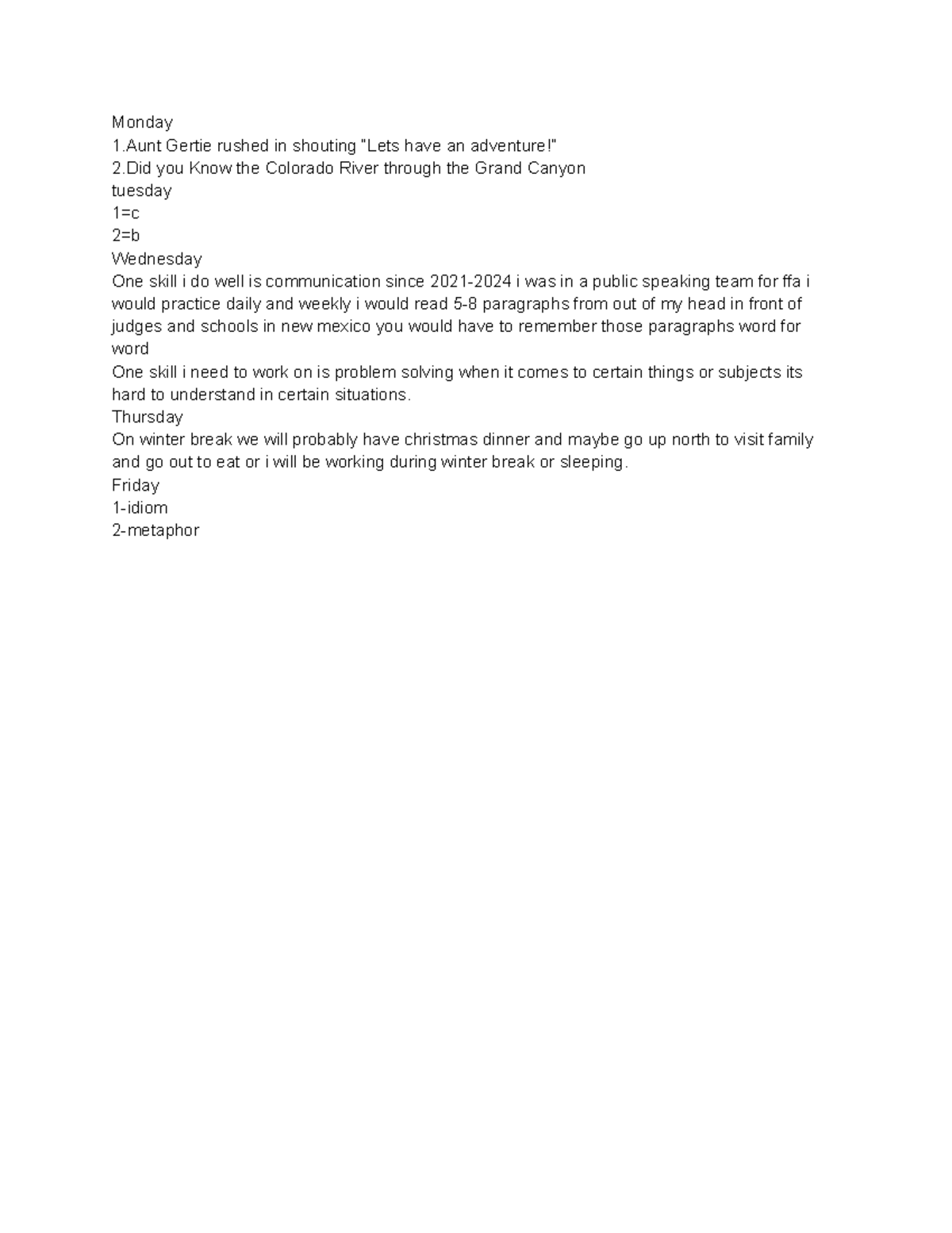 Bell Ringer: Communication Skills & Winter Break Plans - Studocu