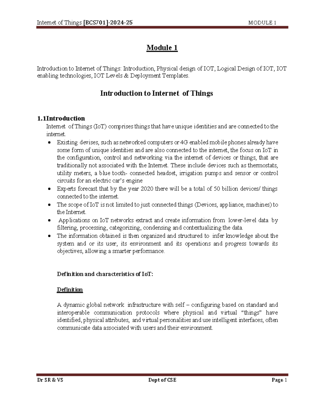 BCS701 IoT Module 1: Introduction and Design Concepts - Studocu