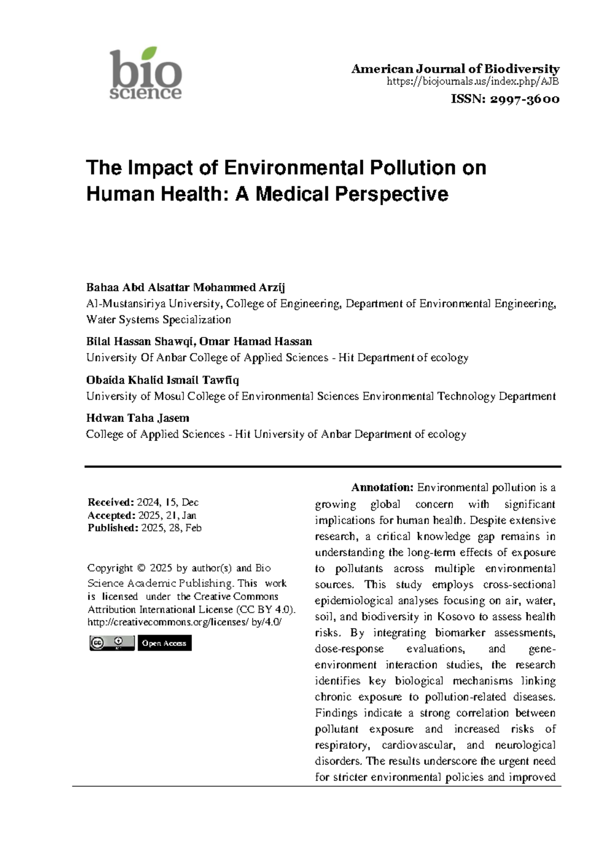 The Impact of Environmental Pollution on Human Health: A Medical ...