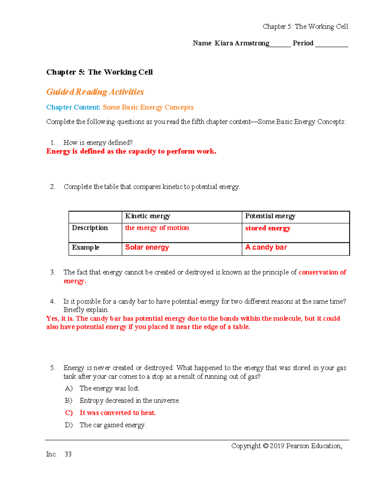 Active Reading Guide for Chapter 5: The Working Cell (Biology 101 ...