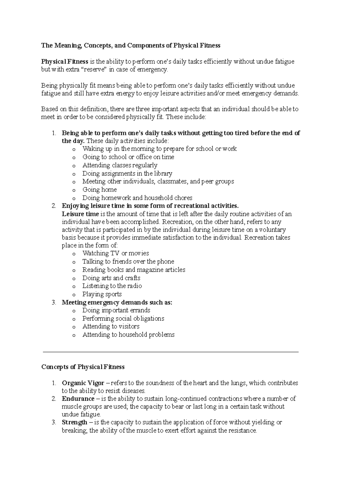Physical Fitness Concepts and Components - Overview for PE 101 - Studocu