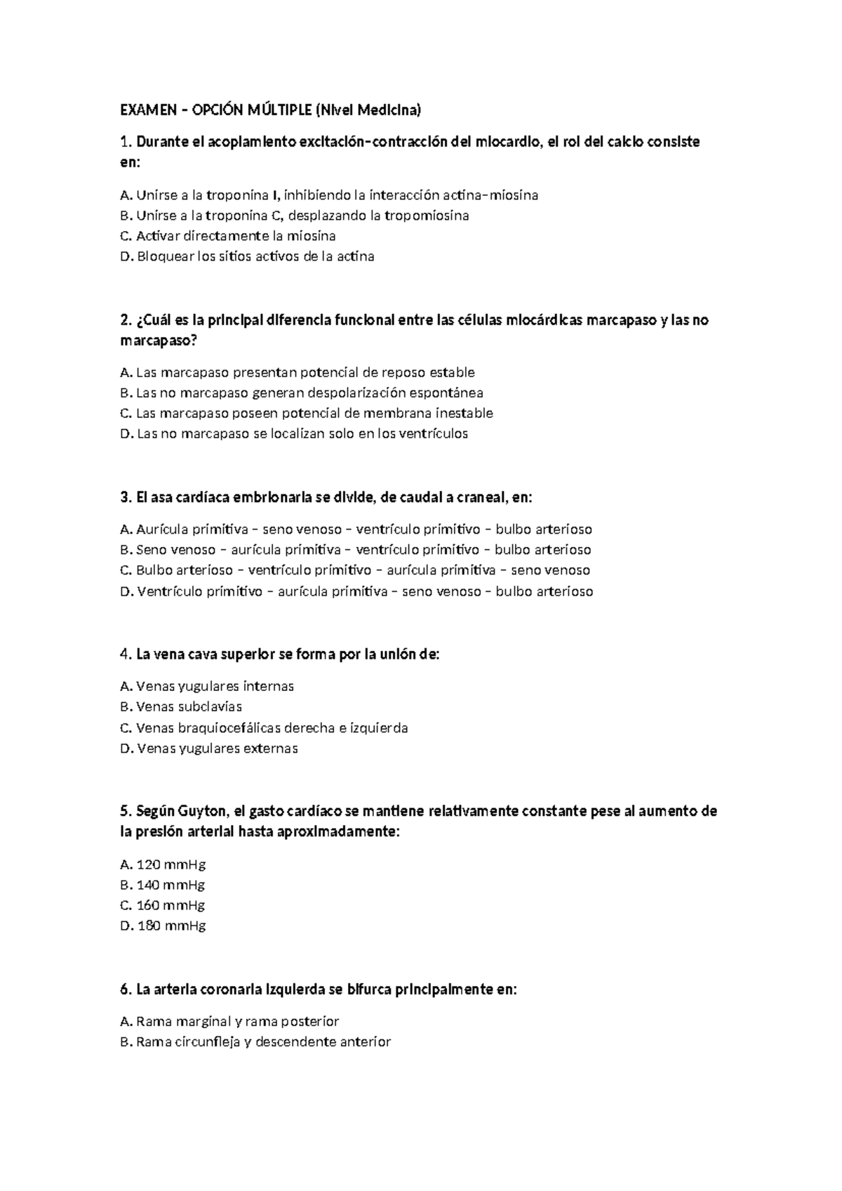 Examen 15 Preguntas Opción Múltiple - Medicina - Studocu