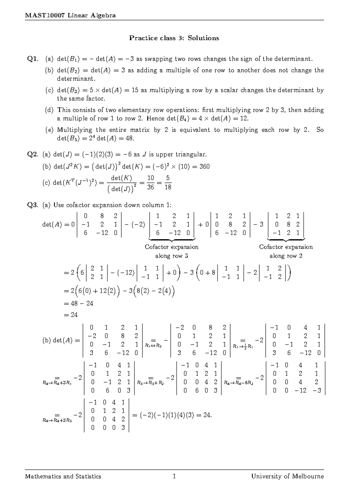 Tute3solutions - Solutions Tutorial Week 2 2021 Semester 1 for Linear ...