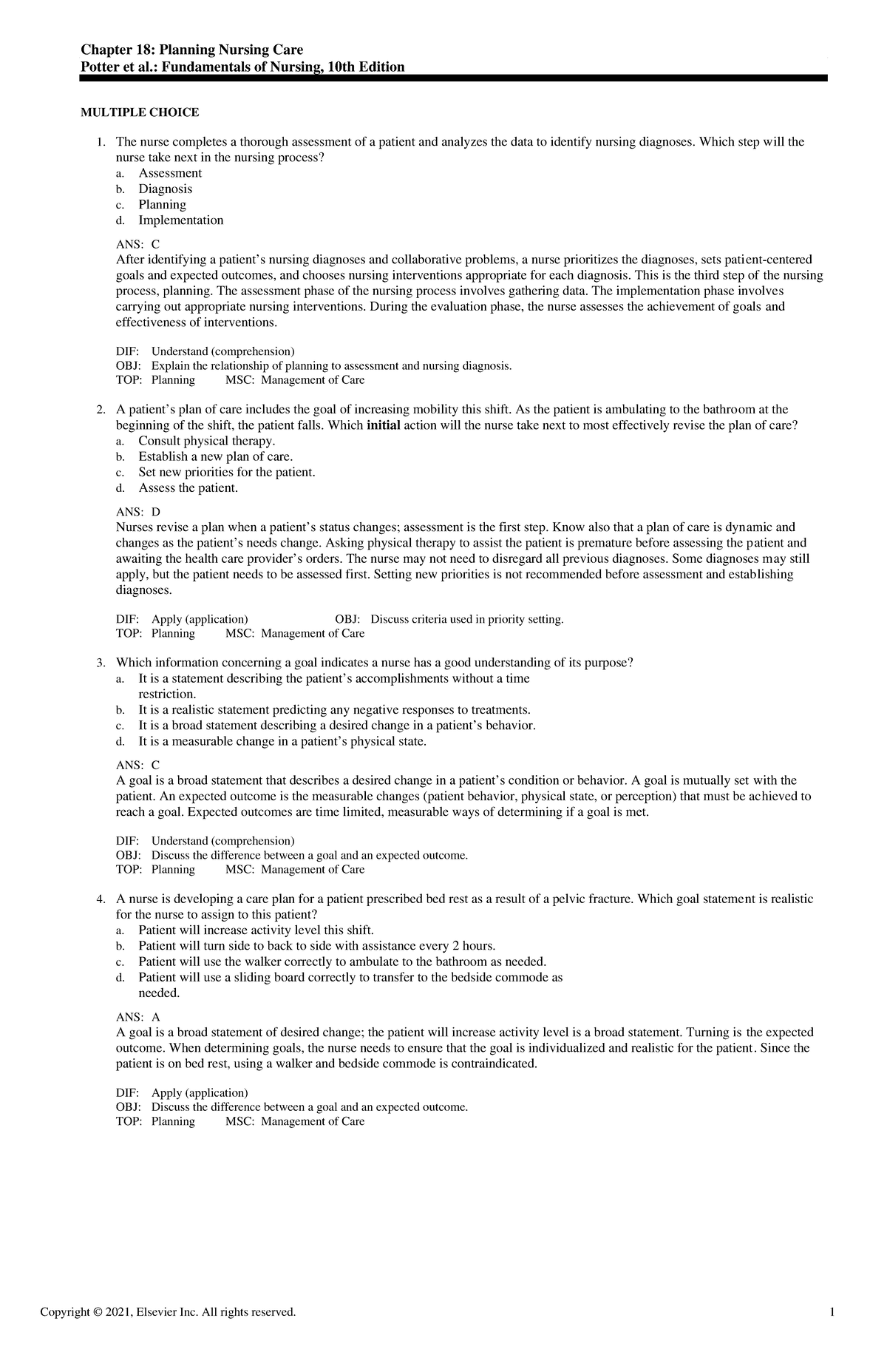 Fundamentals of Nursing Study Guide - Potter and Perry 10th Edition ...