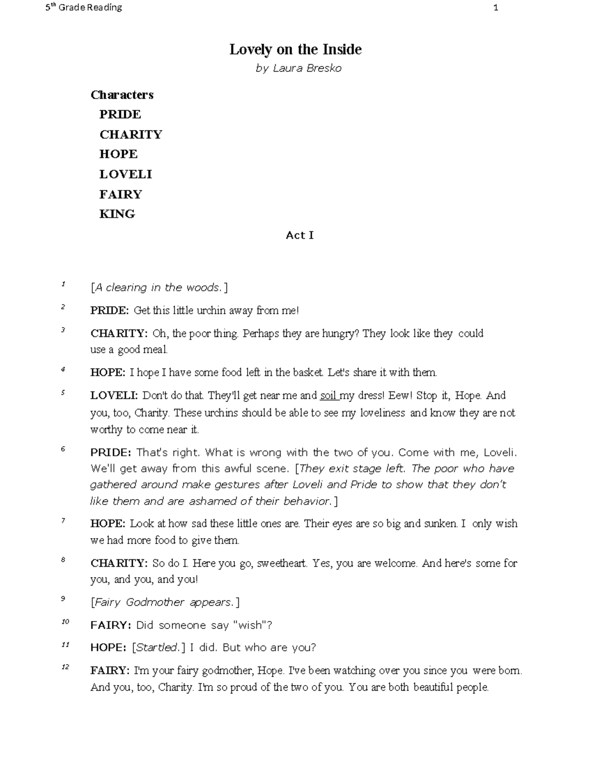 5th Grade English Block 3 Drama Handouts: "Lovely on the Inside" - Studocu