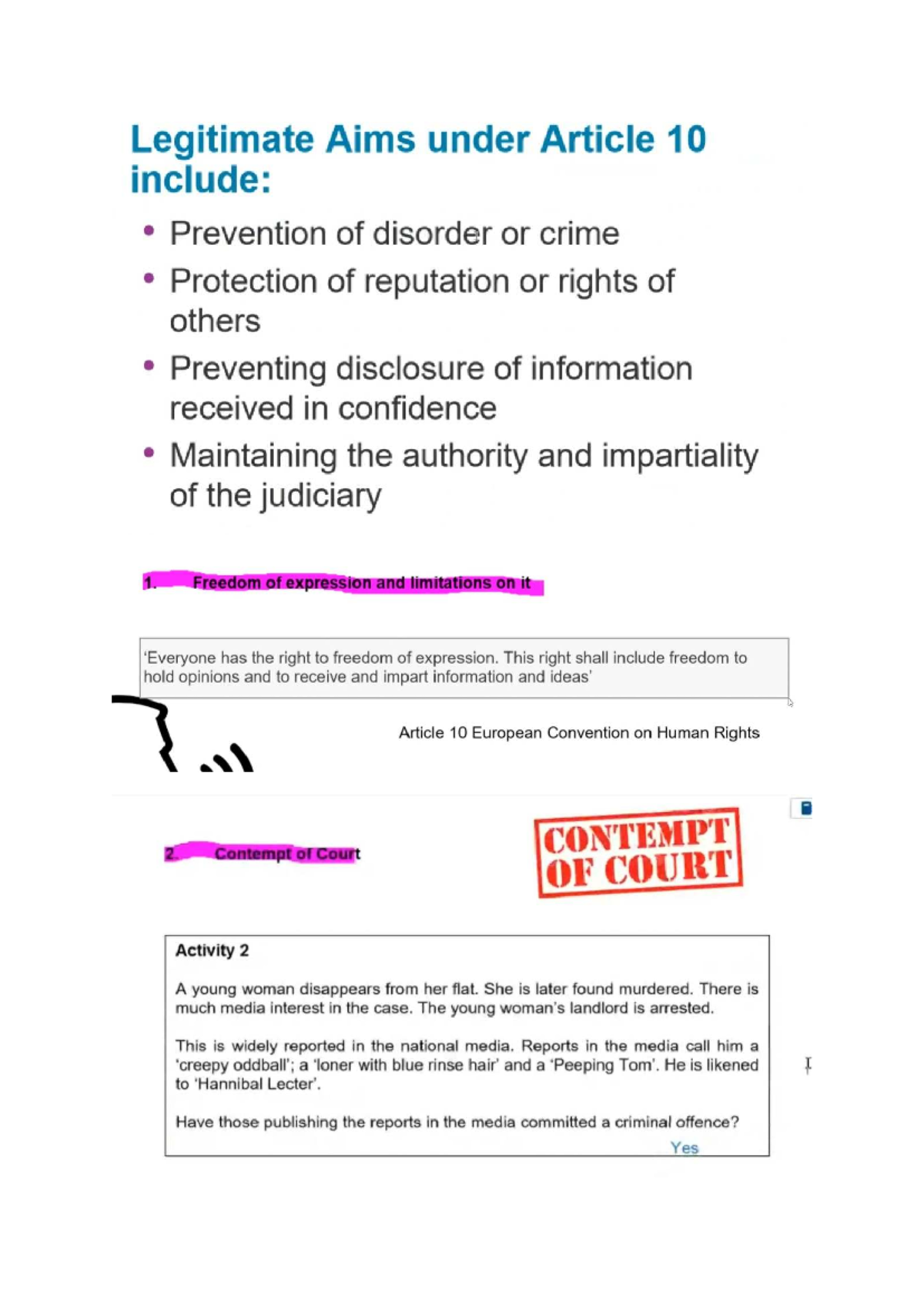 LG IX - Public Law - Lecture Notes on Article 10 and Contempt of Court ...