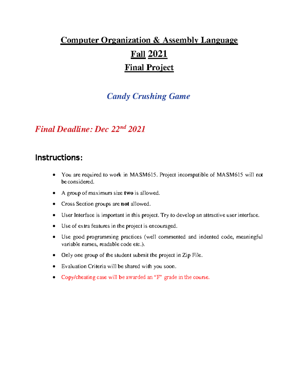 COAL LAB Project Fall 21 - Computer Organization & Assembly Language ...
