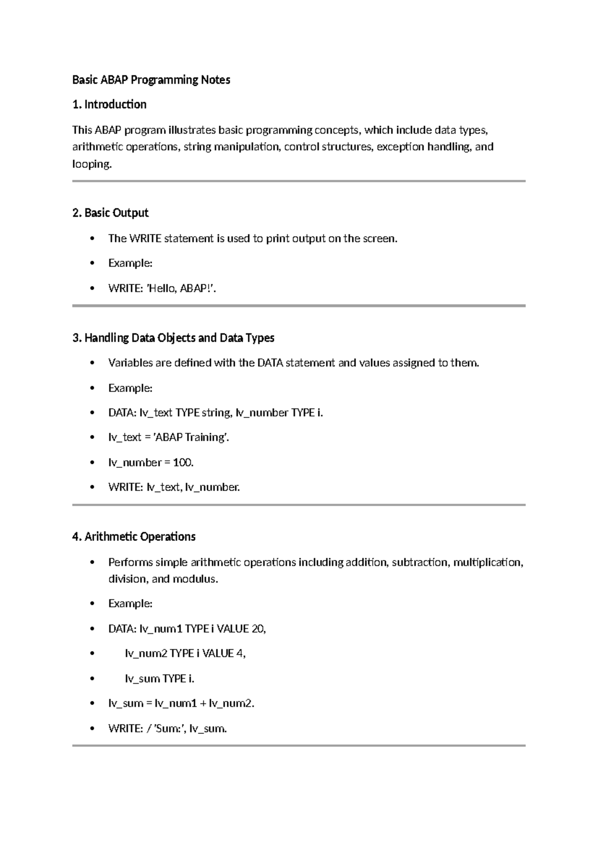 ABAP Programming Basics: Key Concepts & Examples - Studocu