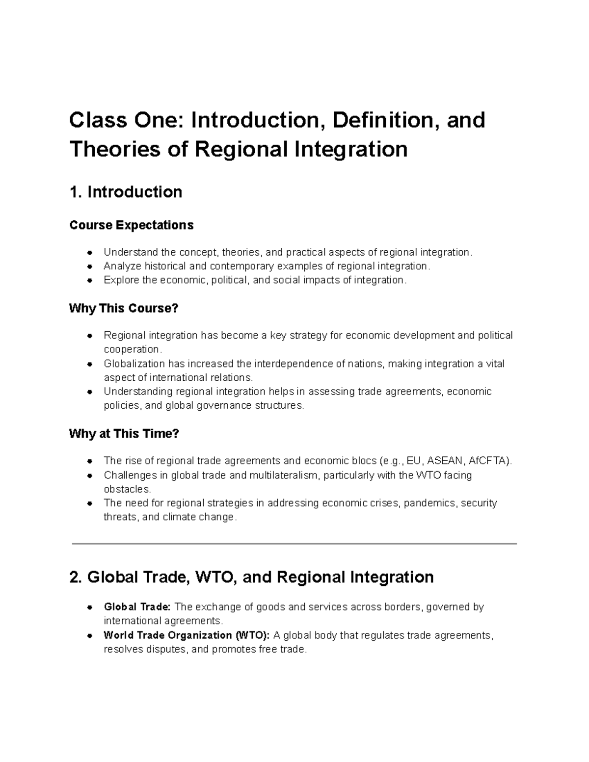 Regional Integration: Theories, Impacts, and Case Studies (Course Code ...