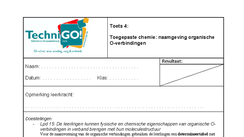 Toets 4 5SHVT: Naamgeving van Organische O-verbindingen in Chemie ...