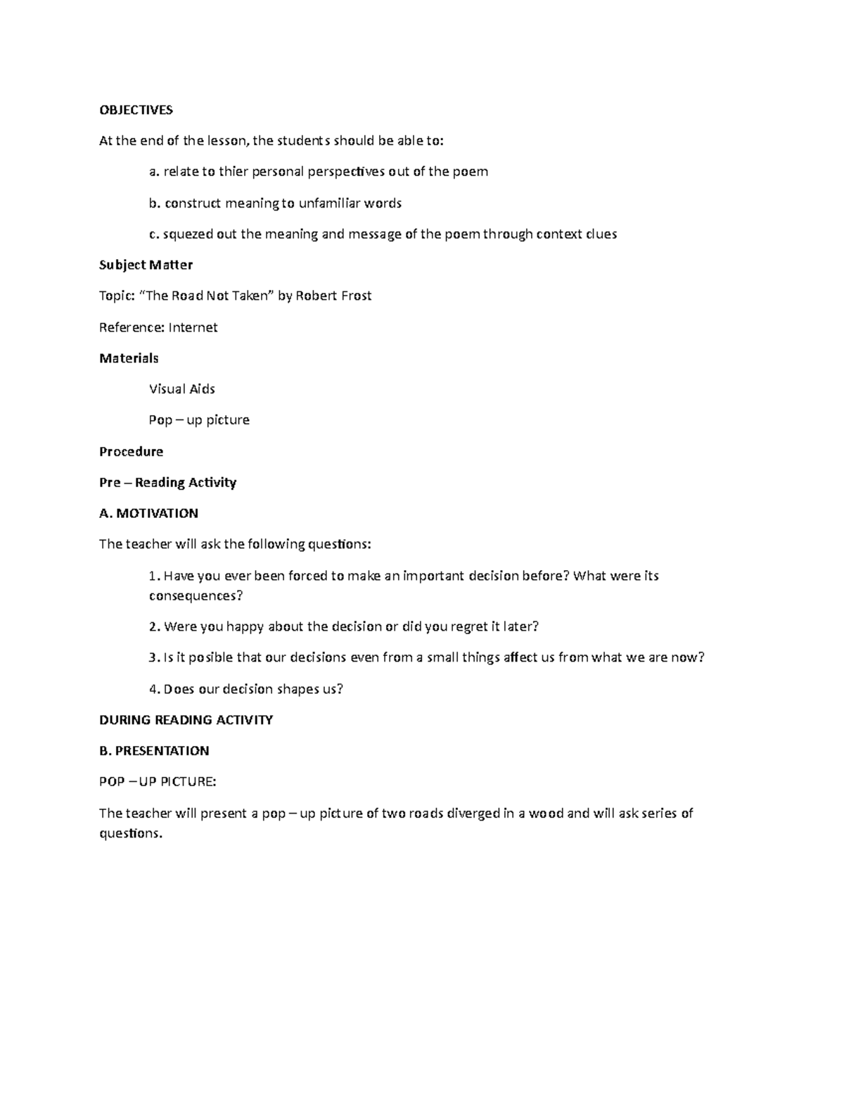 "Literary Analysis of 'The Road Not Taken' by Robert Frost: Lesson Plan ...