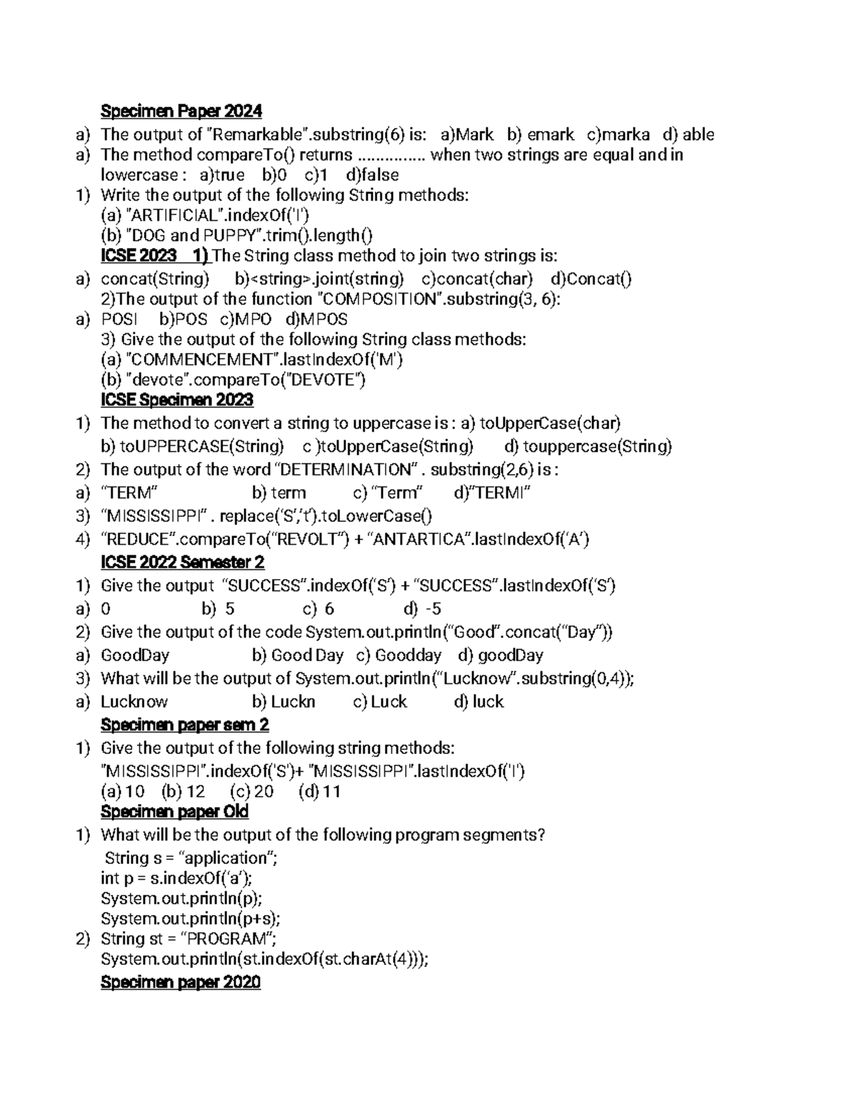 Comp 4: Strings Output Specimen Paper 2024 - Studocu