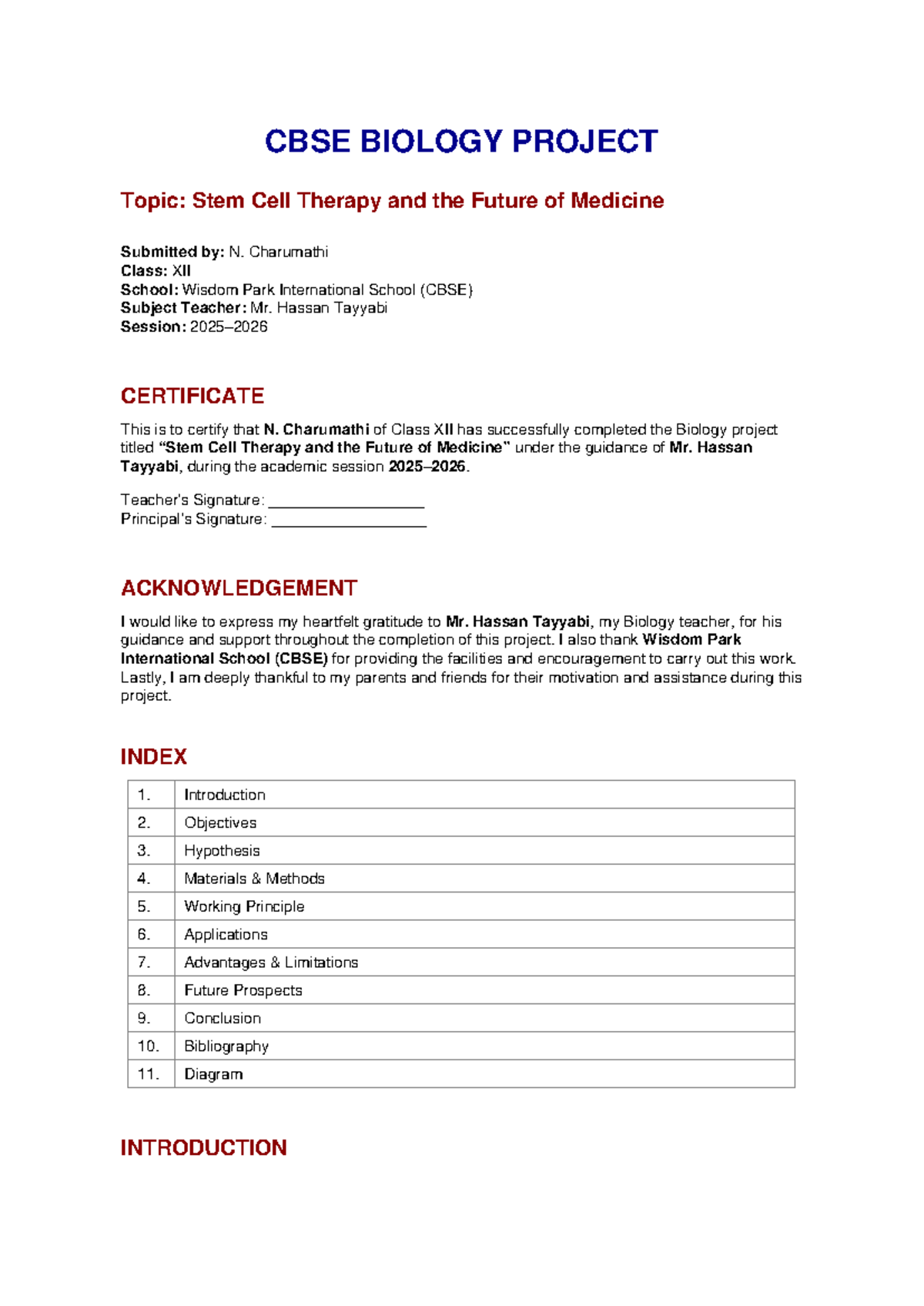 CBSE XII Biology Project: Stem Cell Therapy & Future Medicine - Studocu