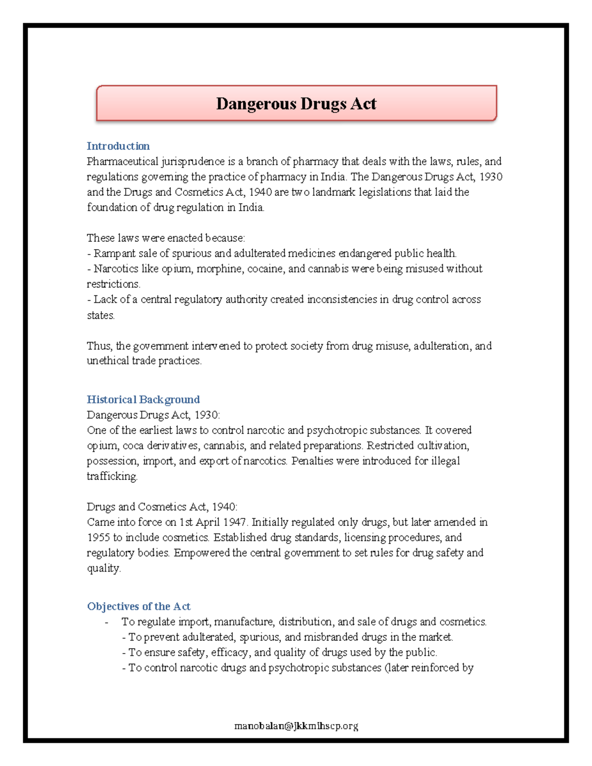 Dangerous Drugs Act Overview: Key Aspects & Regulations - Studocu