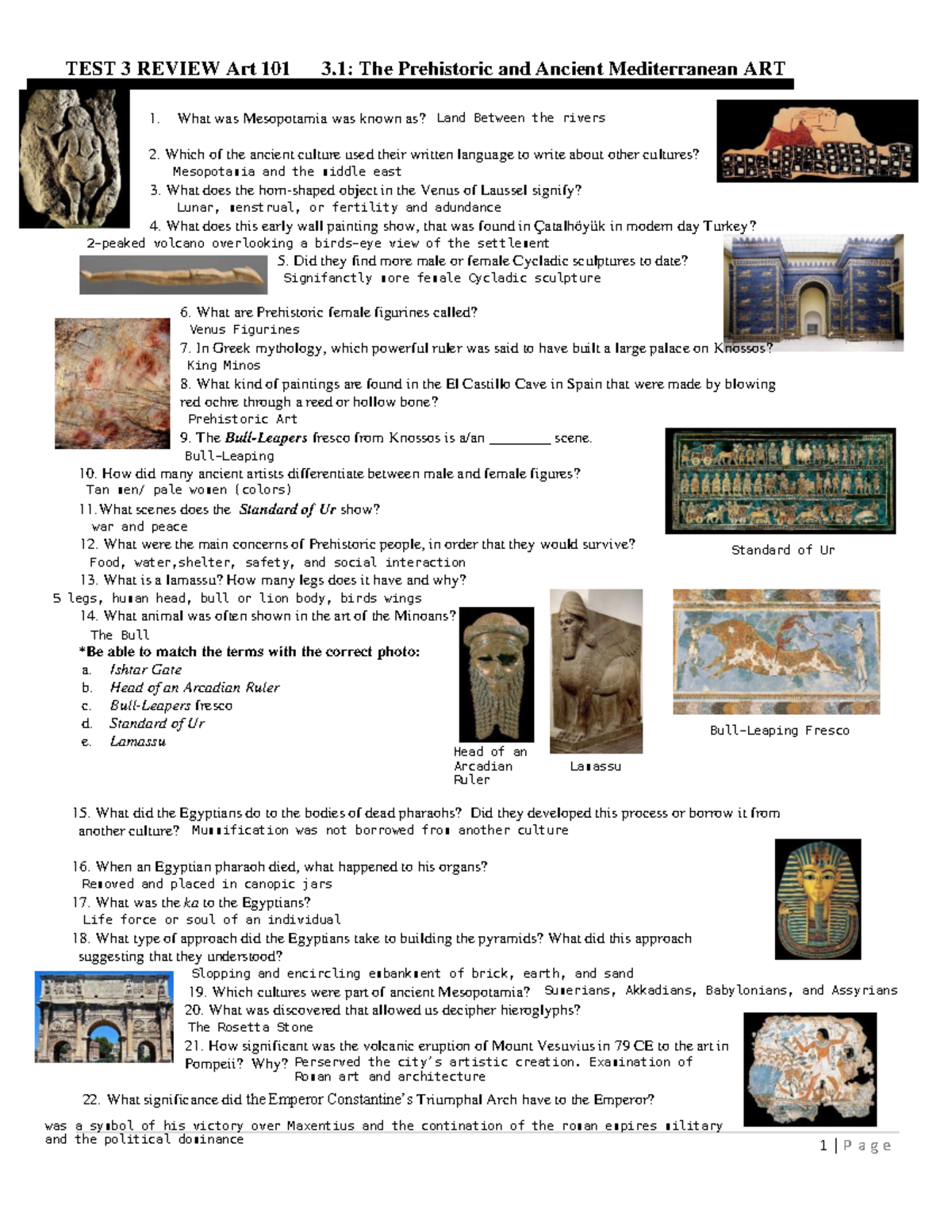 2024 TEST 3 Review for Art 101: Prehistoric & Ancient Mediterranean ...