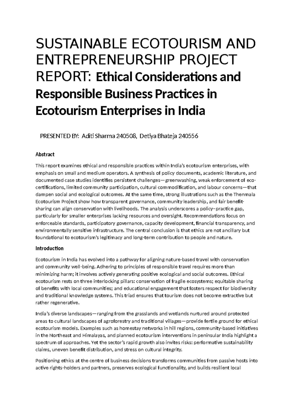 SUSTAINABLE ECOTOURISM AND ENTREPRENEURSHIP PROJECT REPORT (240508 ...