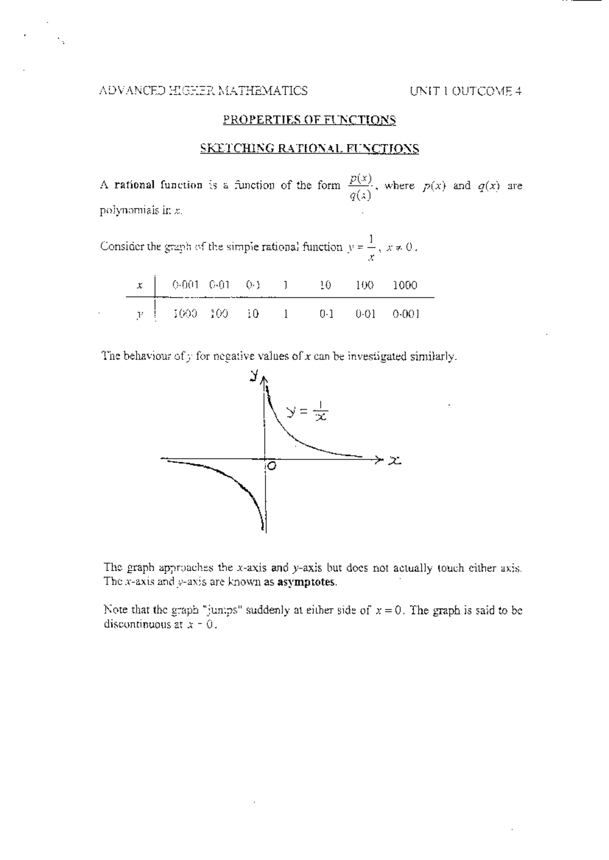 1 4 Sketching Rational Functions - ADVANCED HIGHER MATHEMATICS UNIT 1 ...