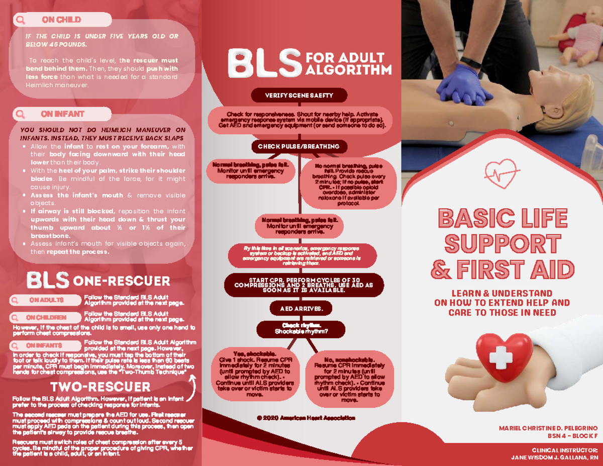 Pamphlet: Basic Life Support & First Aid (BSN 4 Block F) Final Exam ...