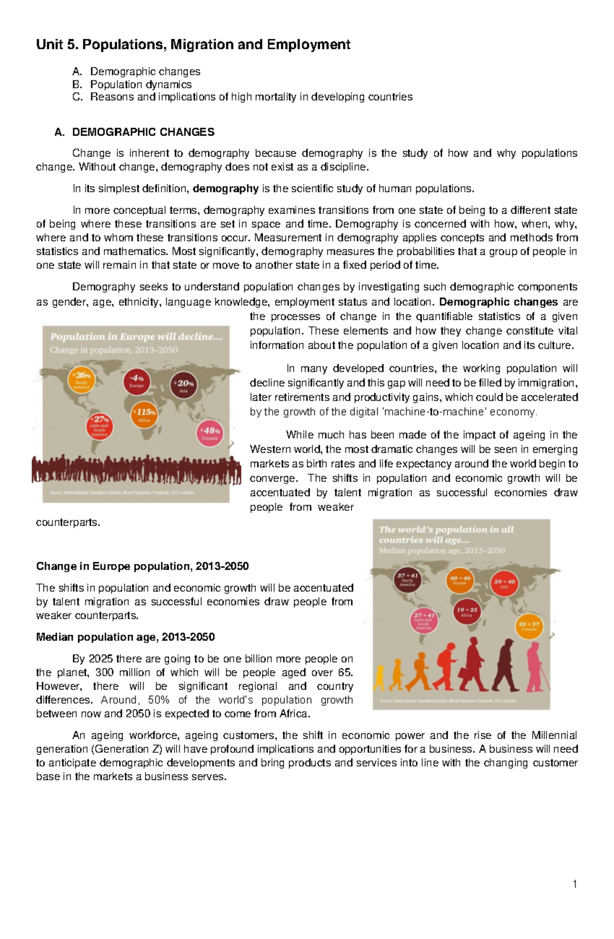 Unit 5: Populations, Migration & Employment - Demographic Changes ...
