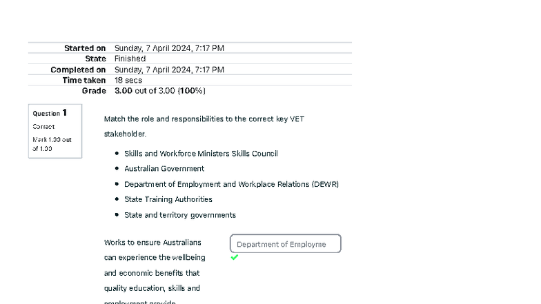 TAEPDD401 Knowledge Assessment Part 1 of 3 - Question 1 Correct Mark 1 ...