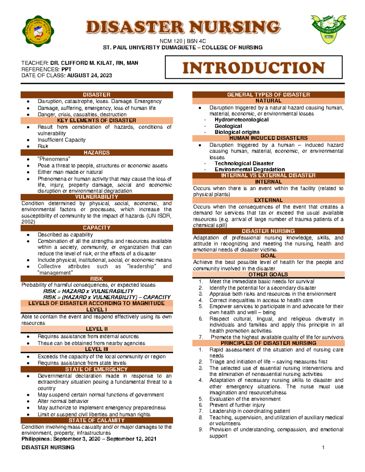 Disaster Nursing 1 - Key Concepts and Emergency Preparedness - Studocu