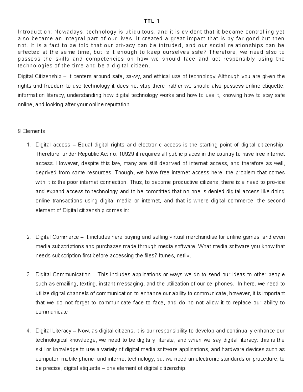 TTL 1 Lesson Notes: Understanding Digital Citizenship and Its Elements ...