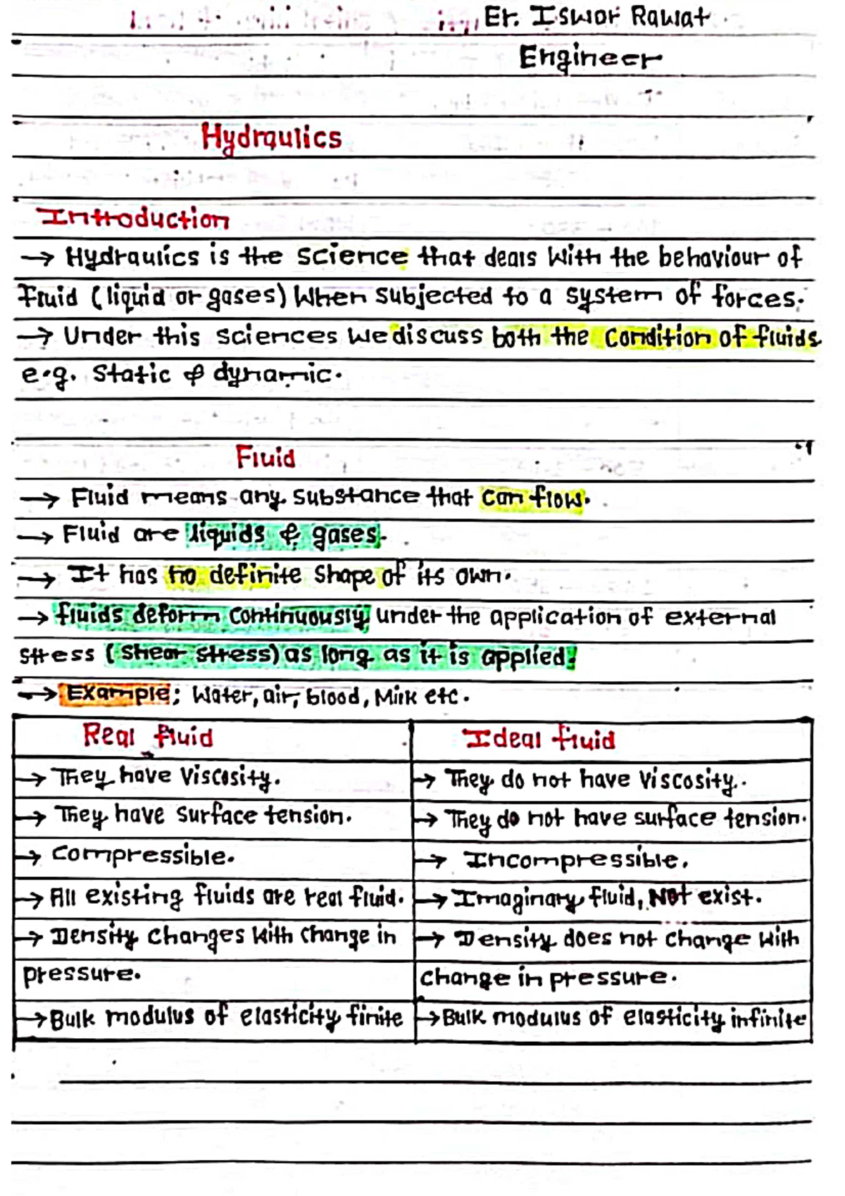 Hydraulic Engineering Notes: Introduction to Fluid Mechanics - Studocu