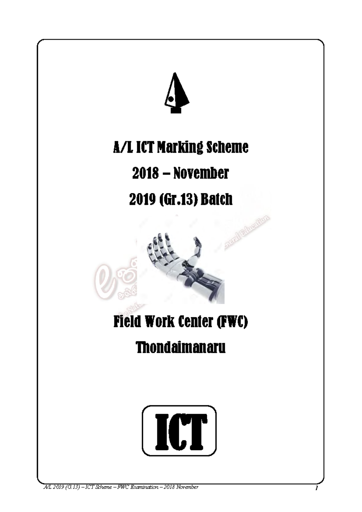 2019 (G.13) ICT FWC Exam Marking Scheme & Answers - Nov 2018 - Studocu