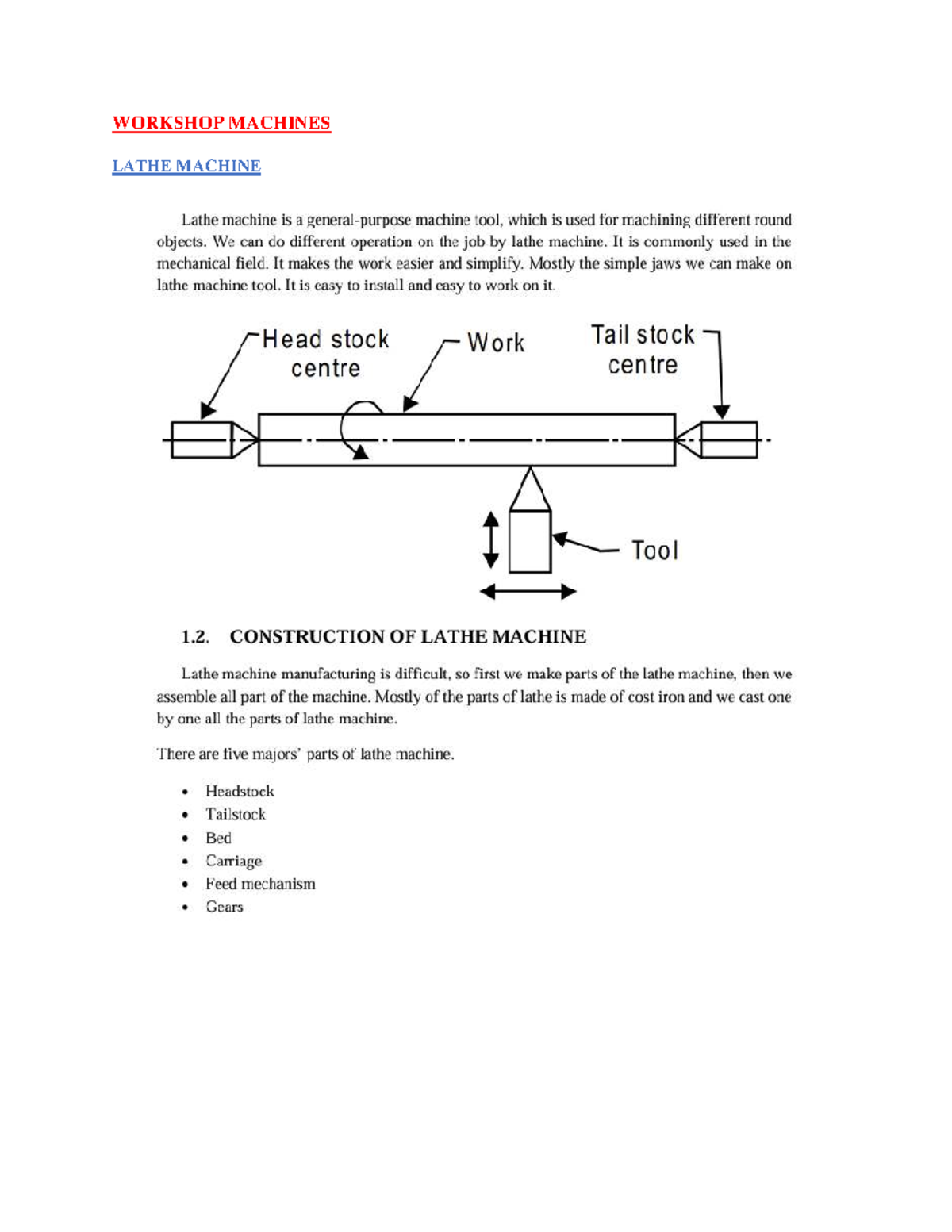 Workshop Machines: Lathe, Drilling, Grinding, and Milling Operations ...