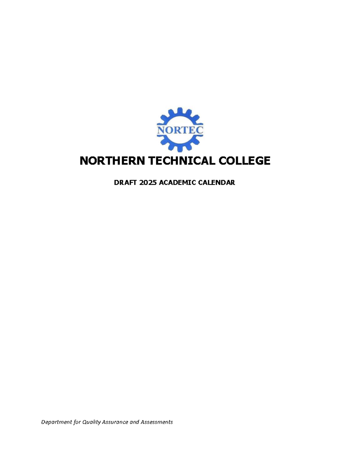Draft 2025 Academic Calendar for Northern Technical College - Studocu