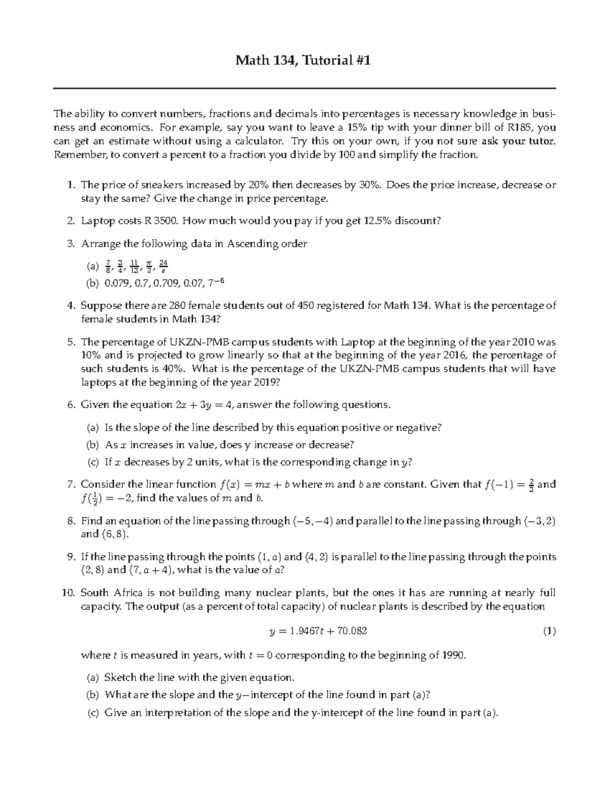 Tutorial 1 - KKKK - Math 134, Tutorial The ability to convert numbers ...