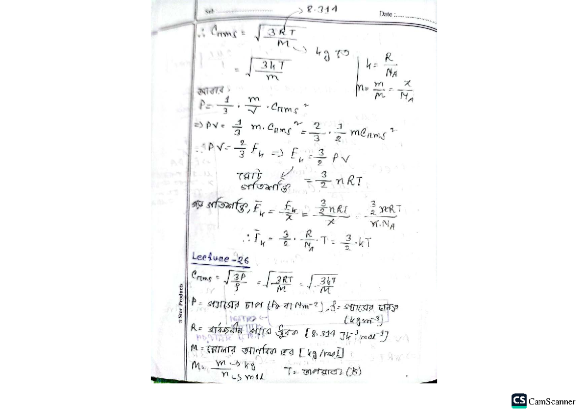 Chem 8.314 Lecture Notes: Gas Laws and Thermodynamics Concepts - Studocu