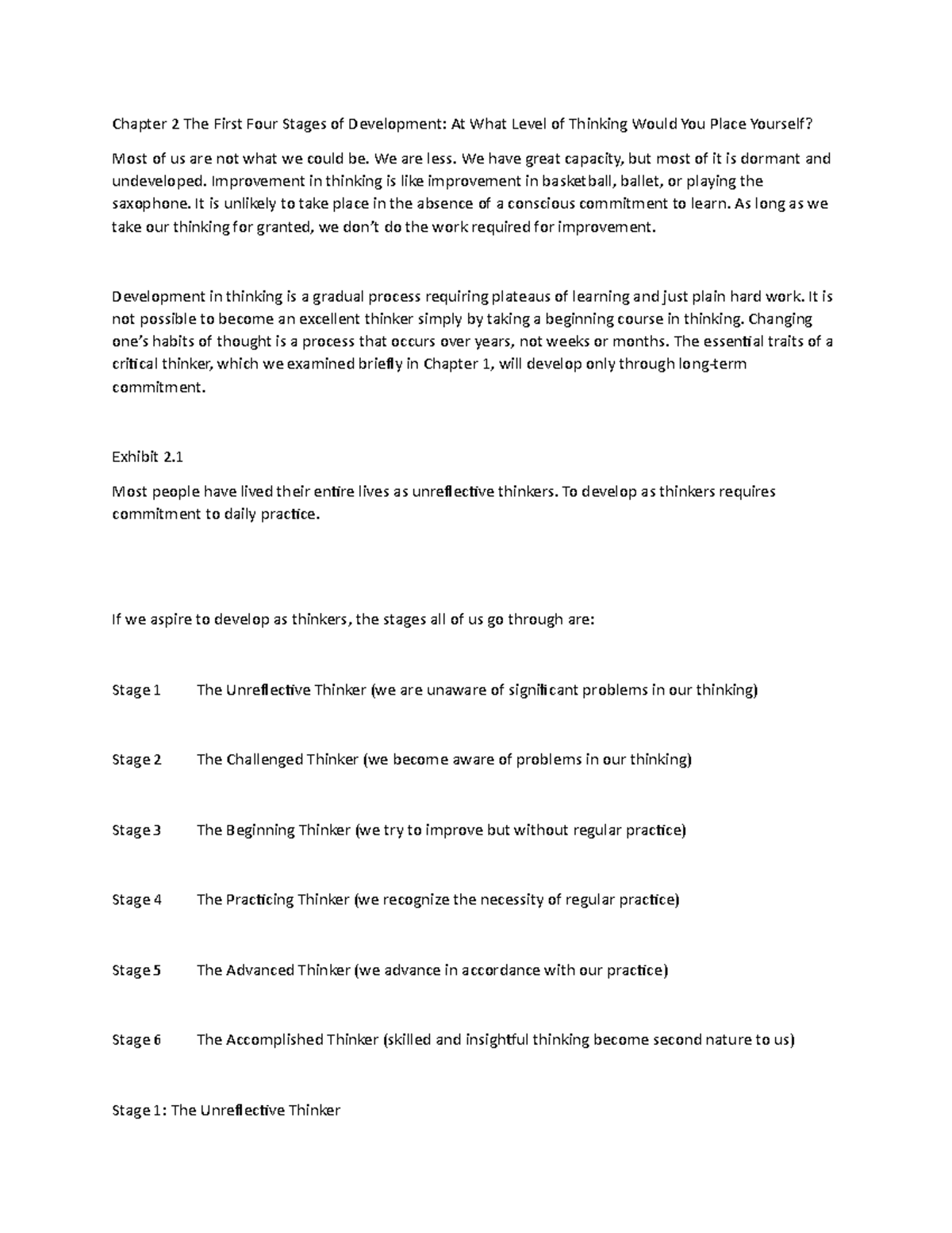 Chapter 2 The First Four Stages of Development At what level of ...
